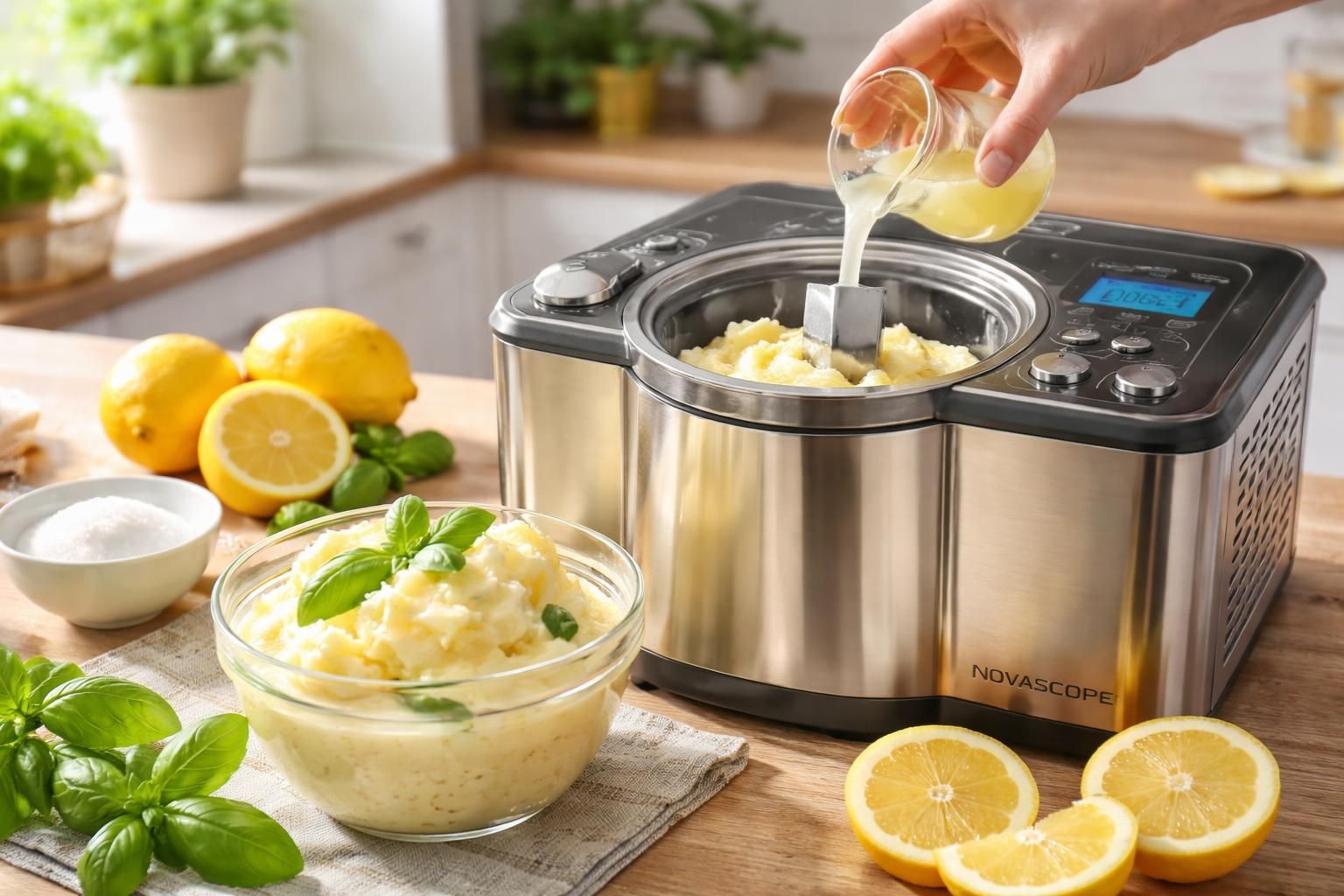 Comment préparer un sorbet citron basilic avec novascope